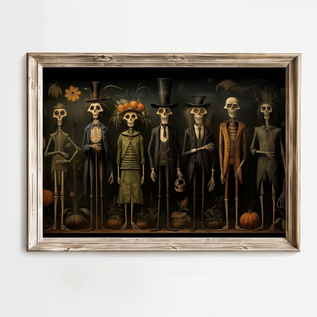 Halloween Skeleton Family Cartoon Wall Art Scary Creepy Skeleton ...