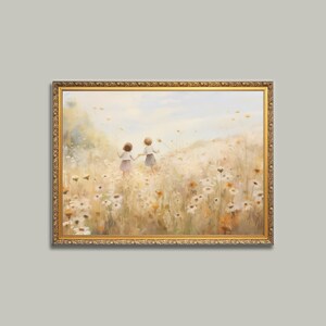 Sisters Skipping in a Wild Flower Meadow Print Printable Wall Art ...