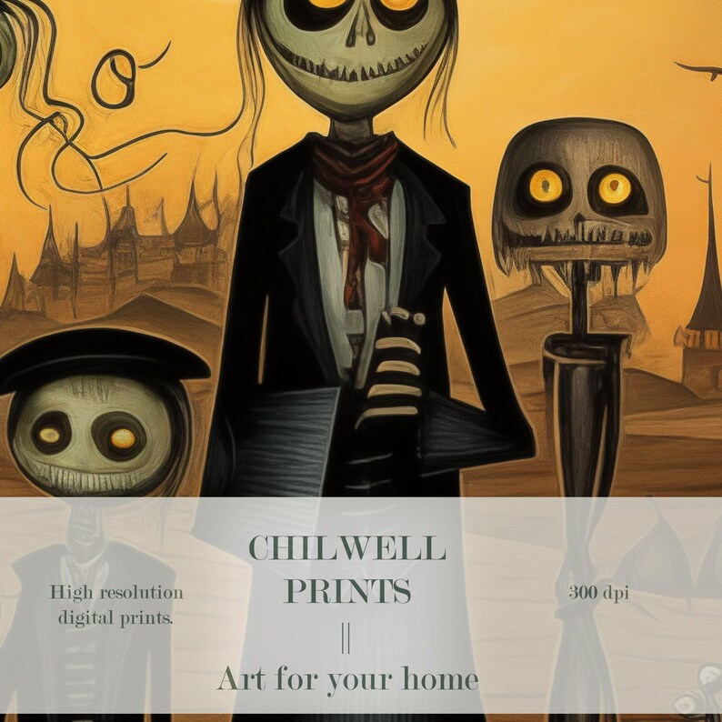 Halloween Family Cartoon Photo Wall Art Scary Creepy Skeleton Digital ...
