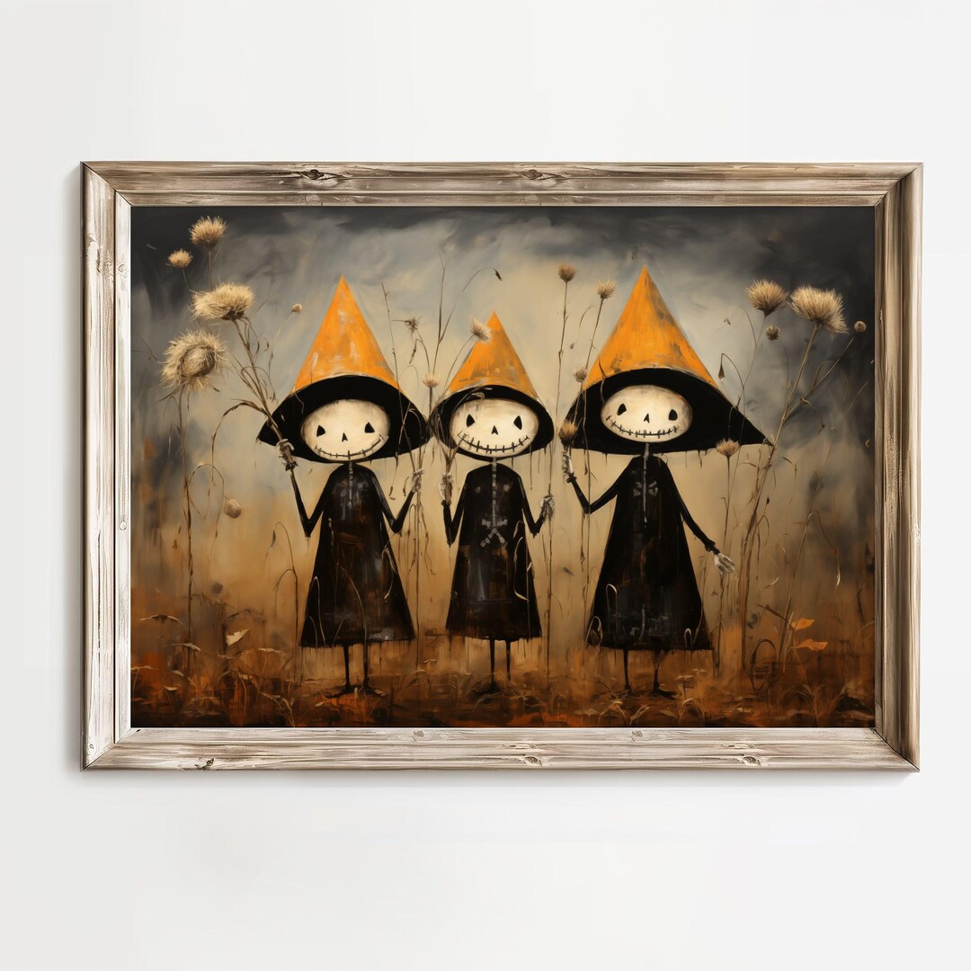 Spooky Cartoon Skeletons With Rain Hats Wall Art Scary Skeleton ...