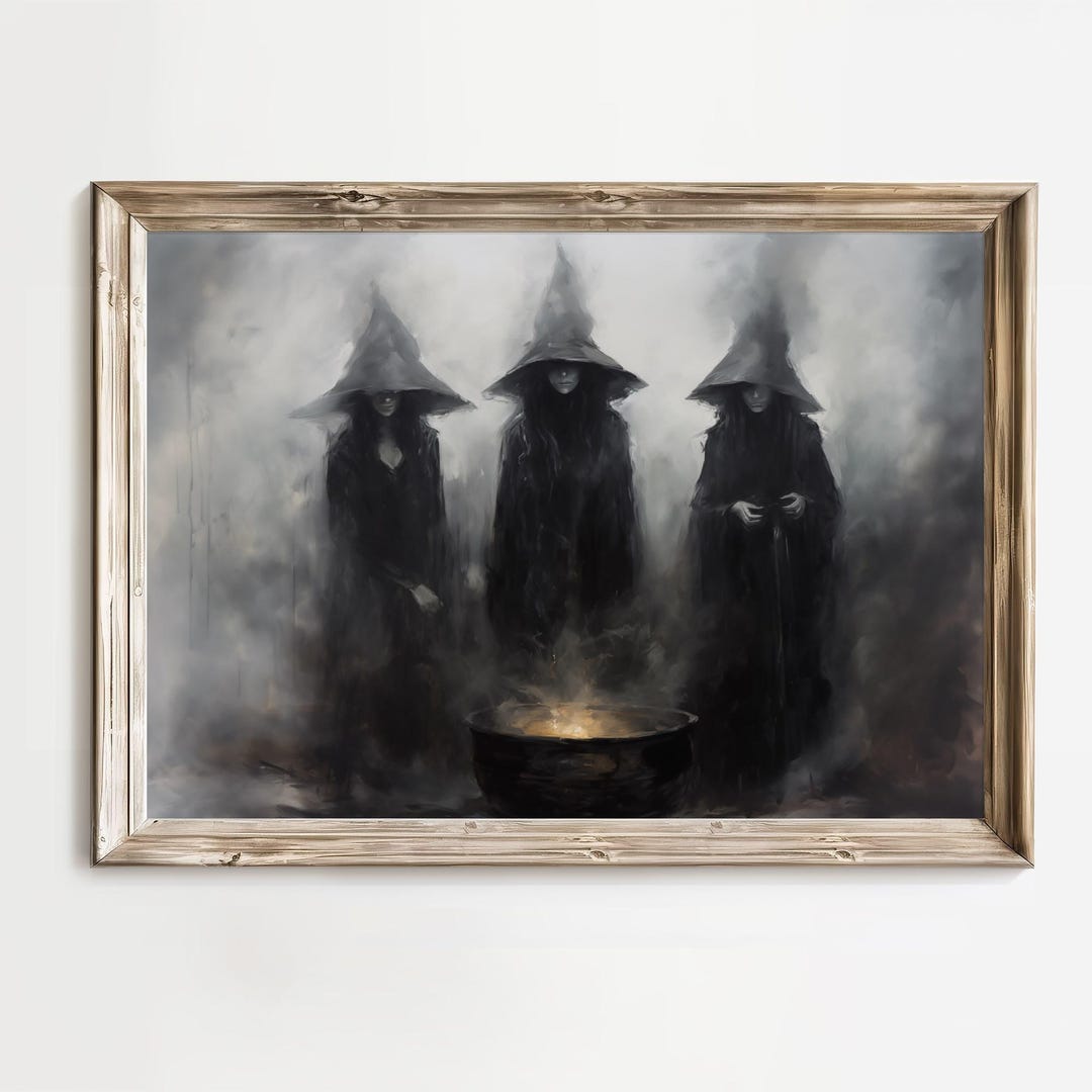 Three Wicked Witches Brewing Potions in a Cauldron Halloween Decor Wall ...