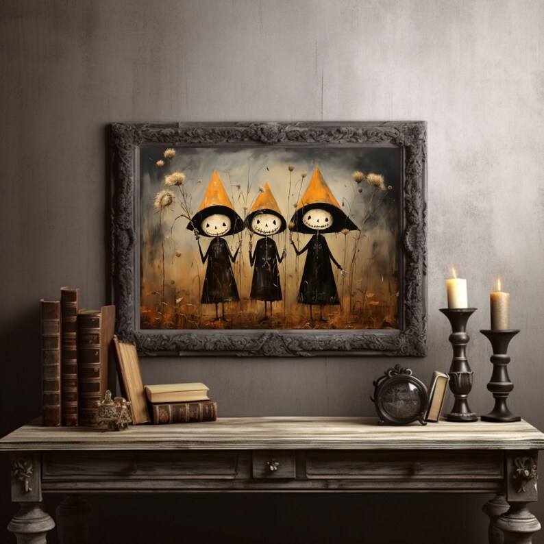 Spooky Cartoon Skeletons With Rain Hats Wall Art Scary Skeleton ...
