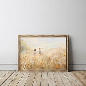 Sisters Skipping in a Wild Flower Meadow Print Printable Wall Art ...