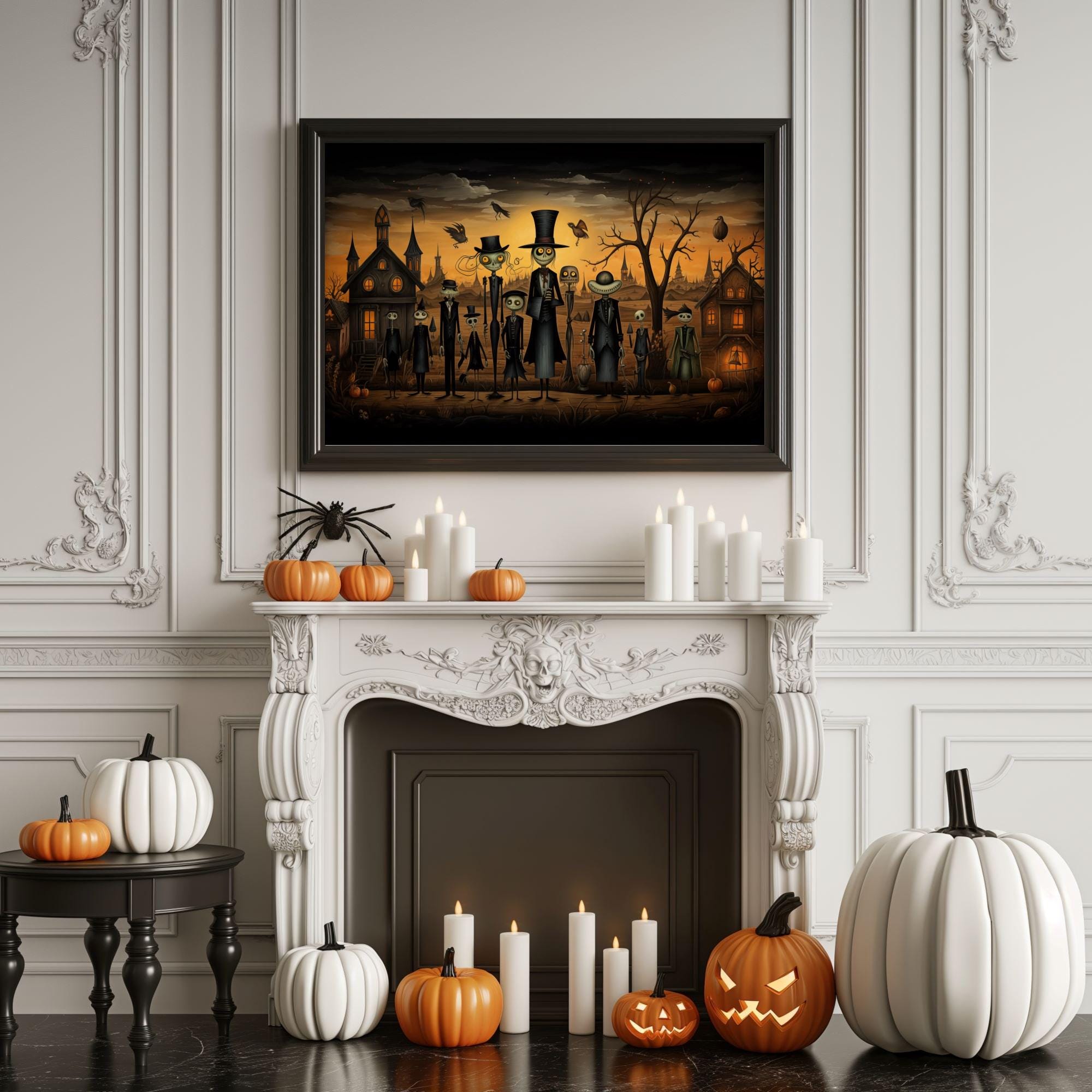 Halloween Family Cartoon Photo Wall Art Scary Creepy Skeleton Digital ...