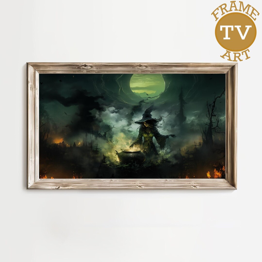 Witch Brewing Magic Spells Halloween Frame TV Art Scary Spooky Witchy ...