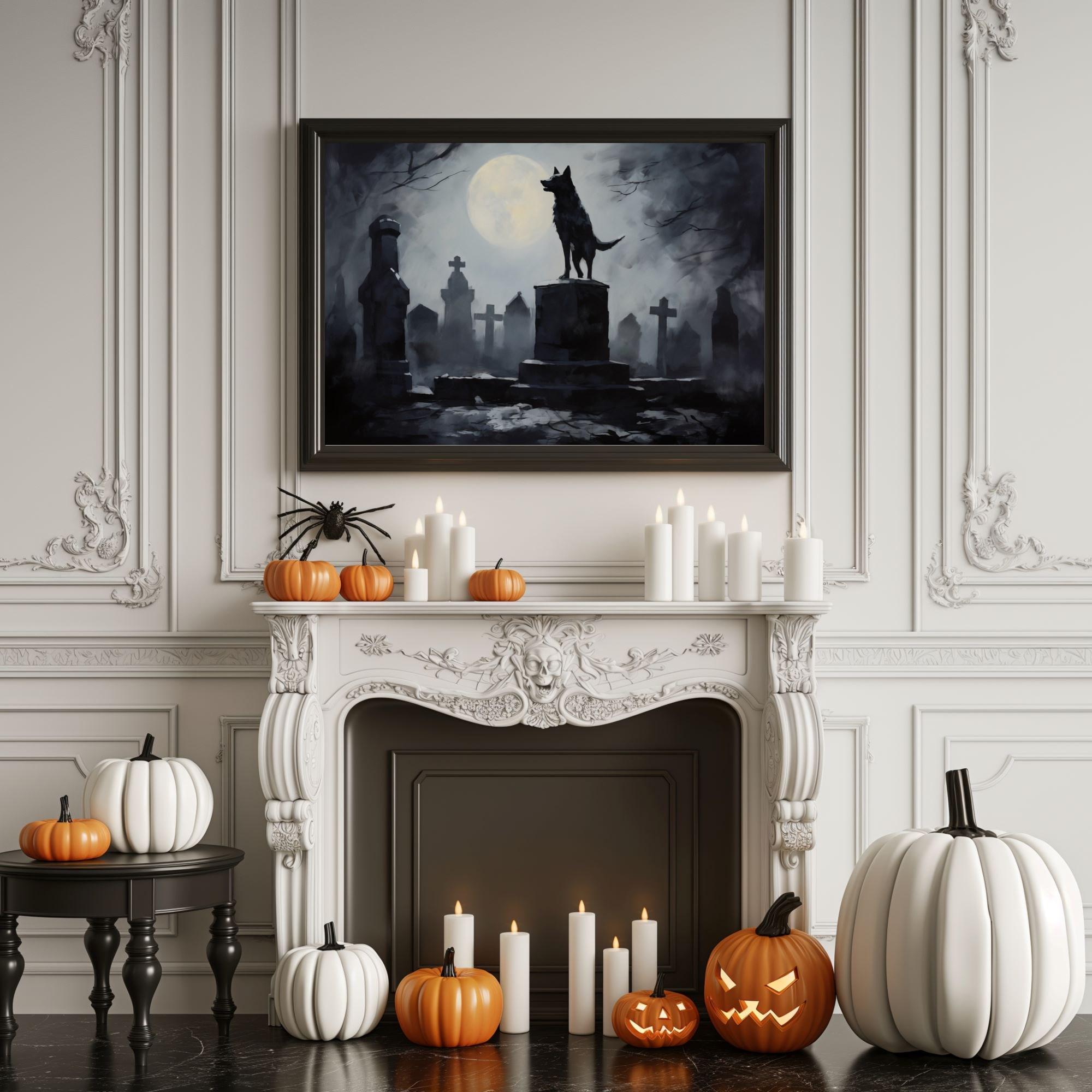 Dire Wolf in the Full Moon Halloween Decor Howling Blood Moon Wall Art ...