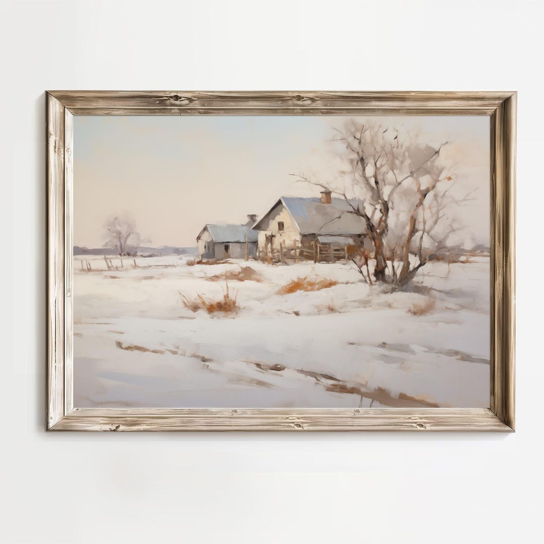 Winter Farm in Snowy Landscape Printable Digital Download Wall Art ...