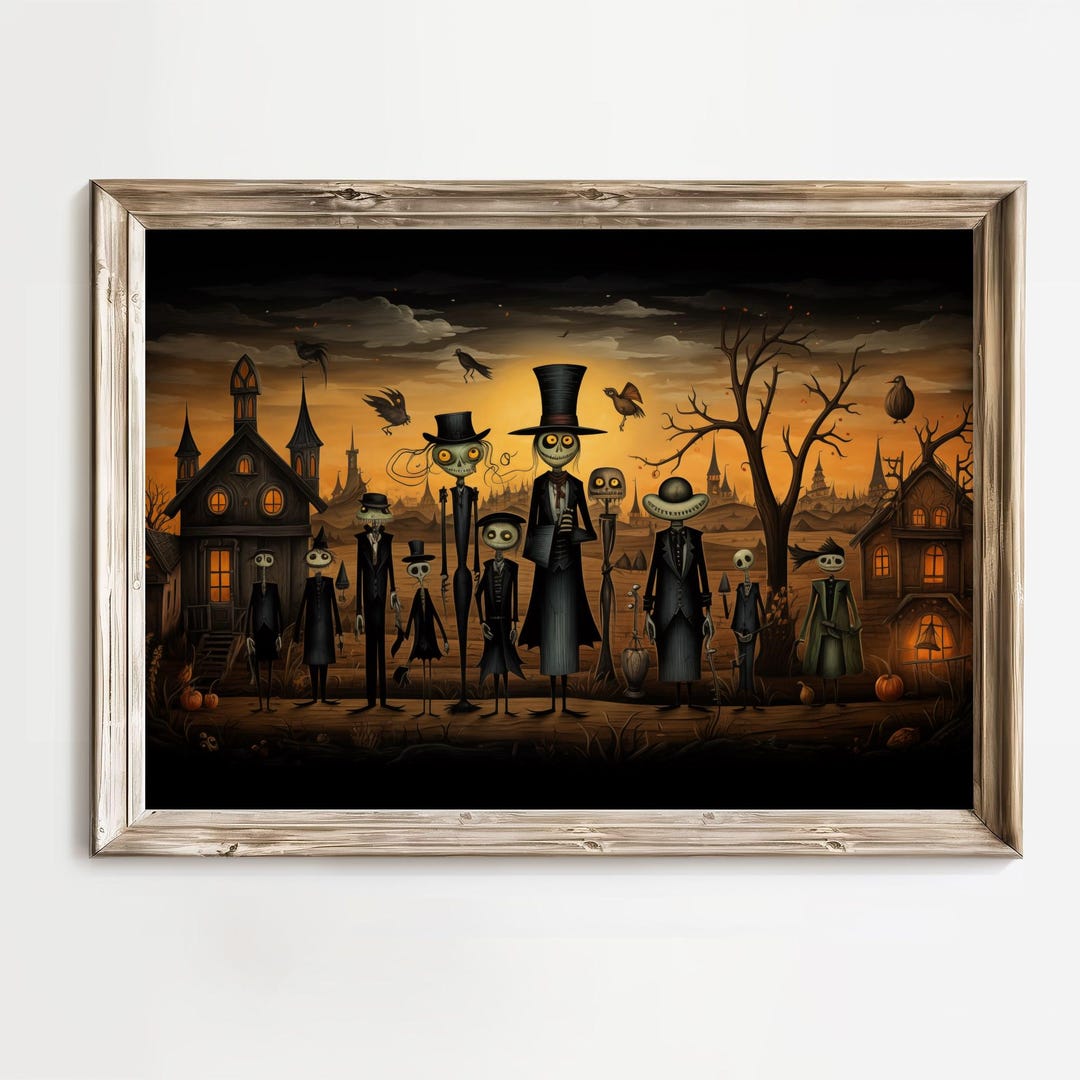 Halloween Family Cartoon Photo Wall Art Scary Creepy Skeleton Digital ...