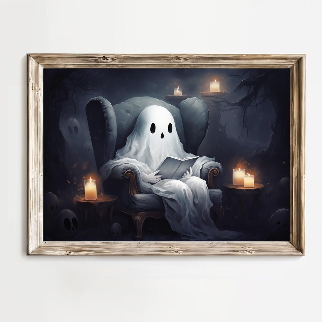 Spooky Halloween Ghost Reading a Scary Bedtime Story Creepy Wall Art ...