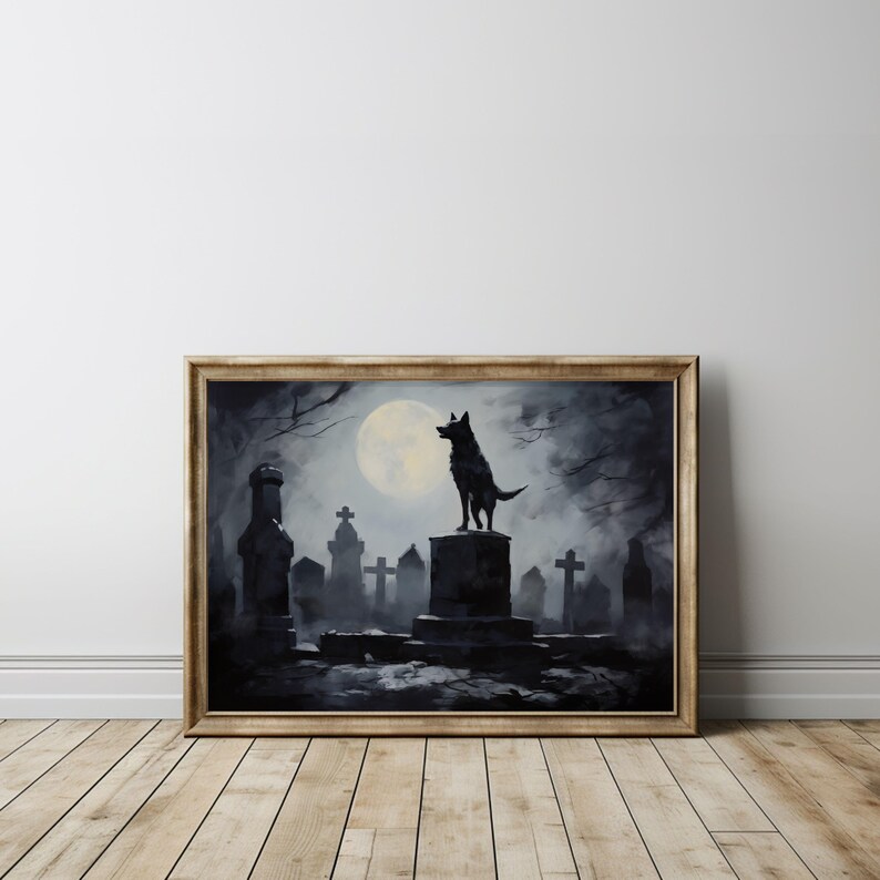 Dire Wolf in the Full Moon Halloween Decor Howling Blood Moon Wall Art ...