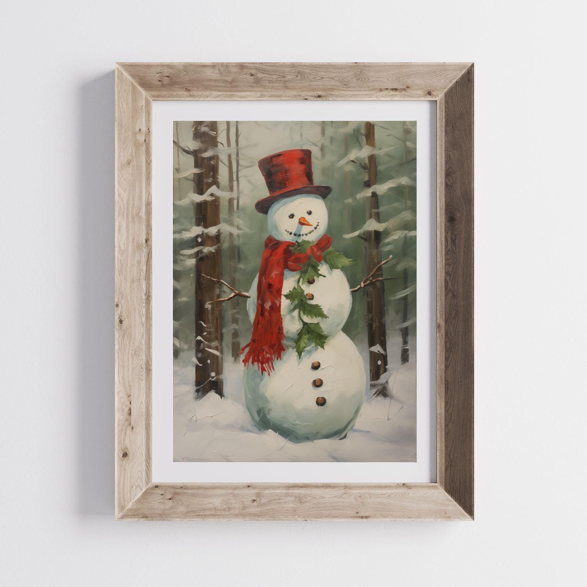 Snowman in Winter Printable Digital Download Wall Art Vintage Cottage ...
