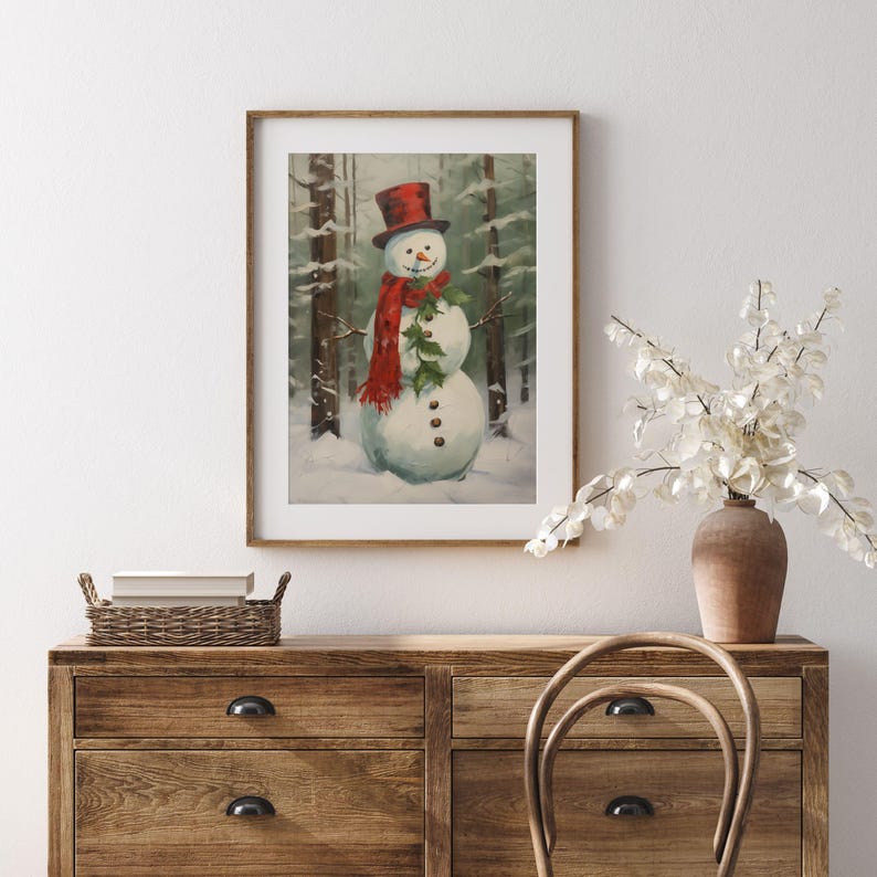 Snowman in Winter Printable Digital Download Wall Art Vintage Cottage ...