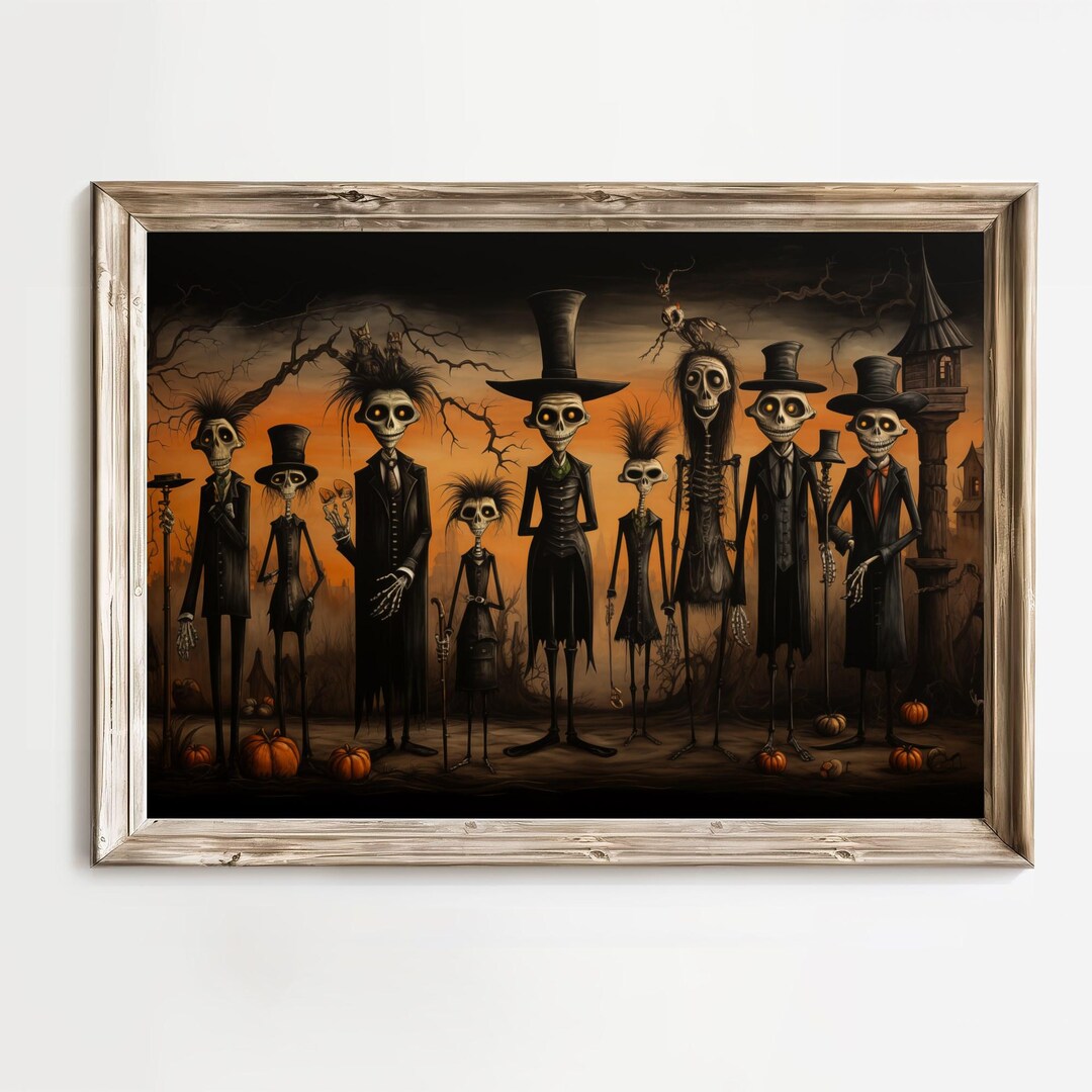 Halloween Skeleton Family Cartoon Photo Wall Art Scary Creepy Skeleton ...