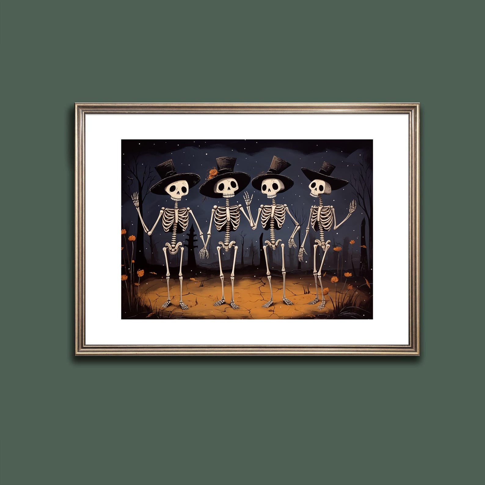 Spooky Cartoon Skeletons With Hats Wall Art Scary Skeleton Halloween ...