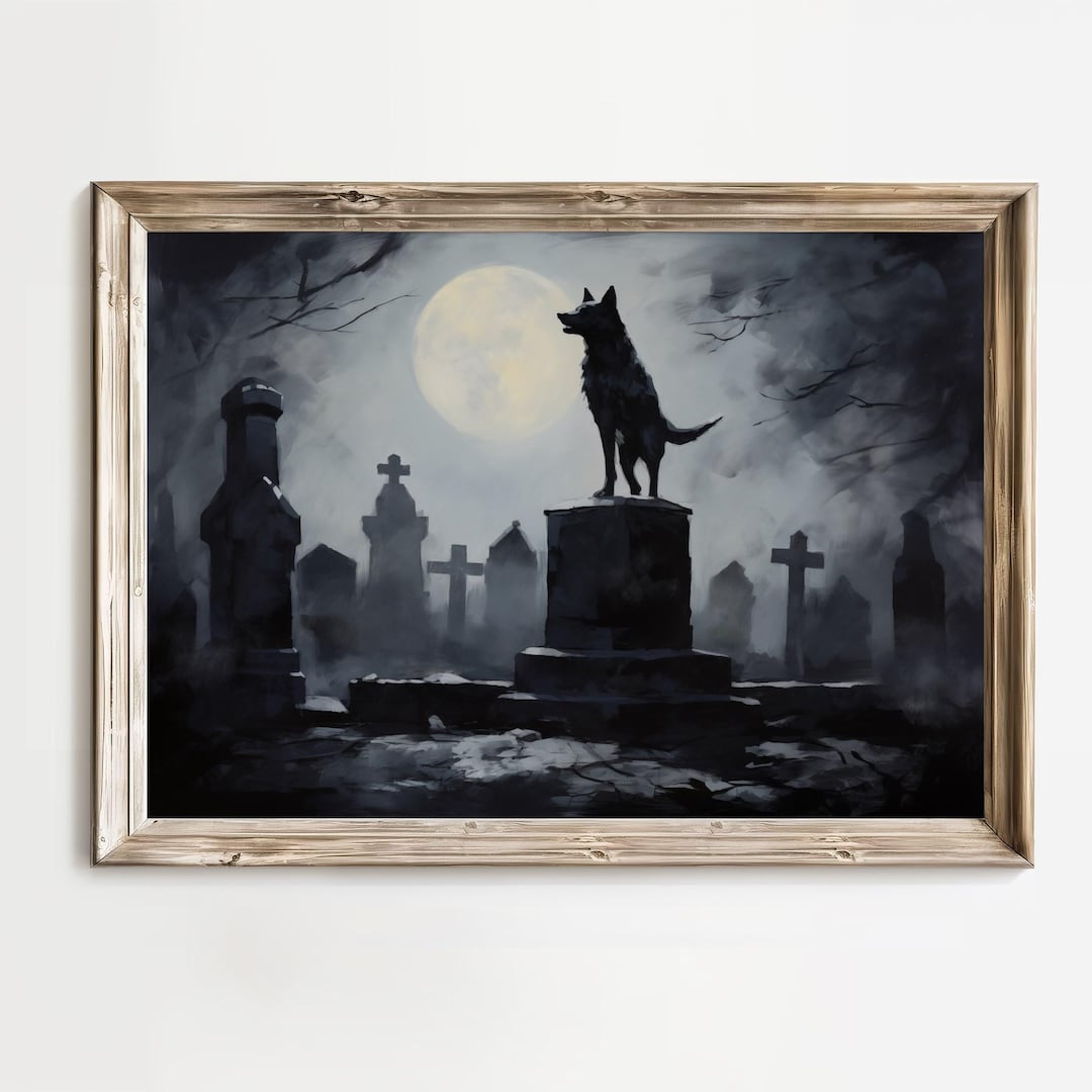Dire Wolf in the Full Moon Halloween Decor Howling Blood Moon Wall Art ...