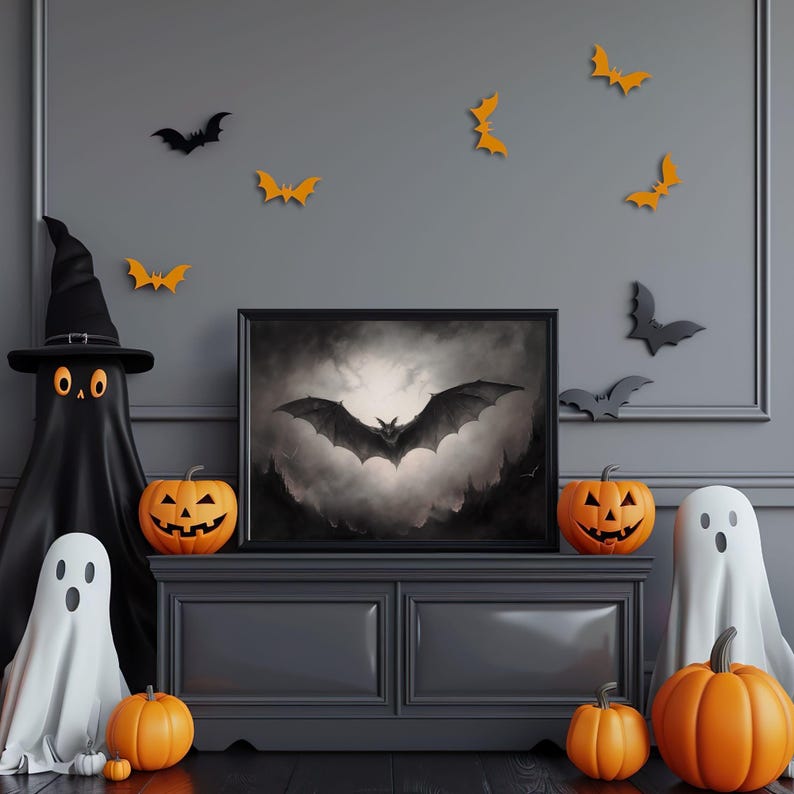 Halloween Bat Decor Dark Magic Wall Art Scary Vampire Bat Digital ...