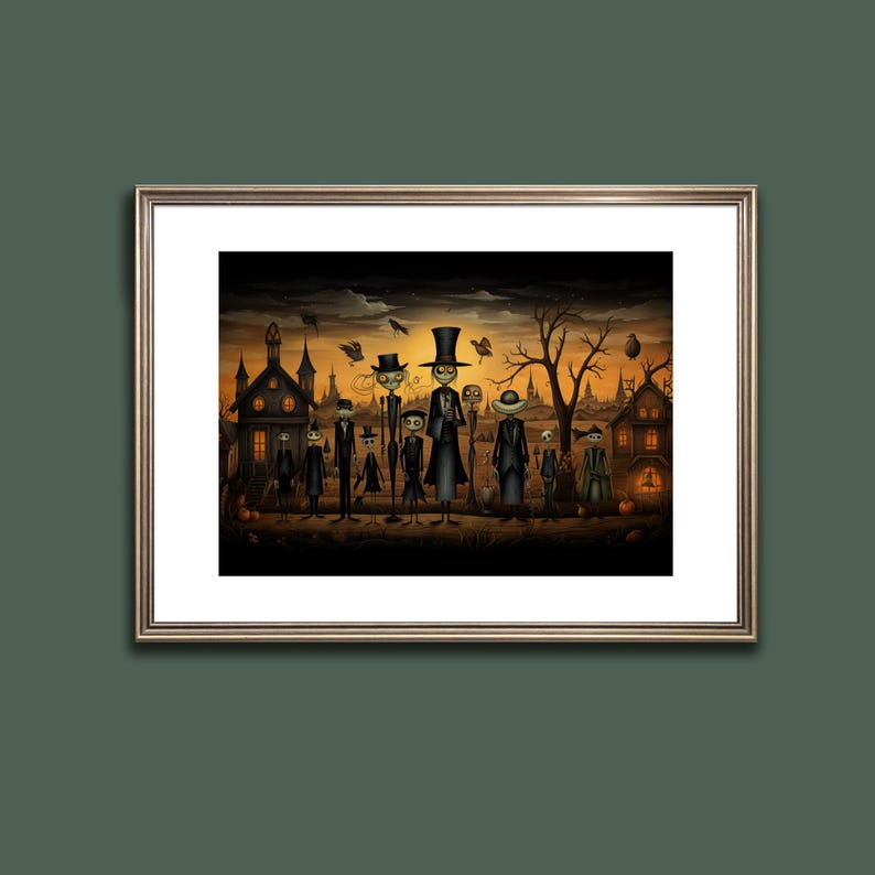 Halloween Family Cartoon Photo Wall Art Scary Creepy Skeleton Digital ...