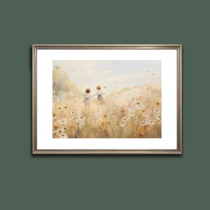 Sisters Skipping in a Wild Flower Meadow Print Printable Wall Art ...