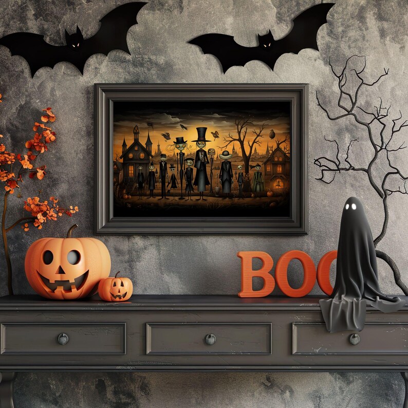 Halloween Family Cartoon Photo Wall Art Scary Creepy Skeleton Digital ...