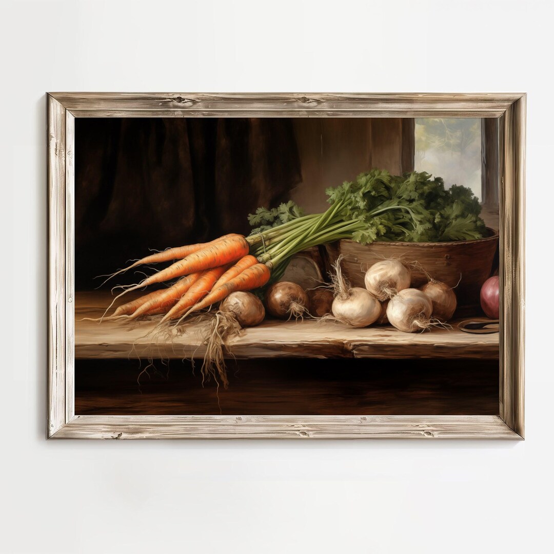 Vegetable Harvest on a Farmhouse Kitchen Table, Printable Wall Art ...