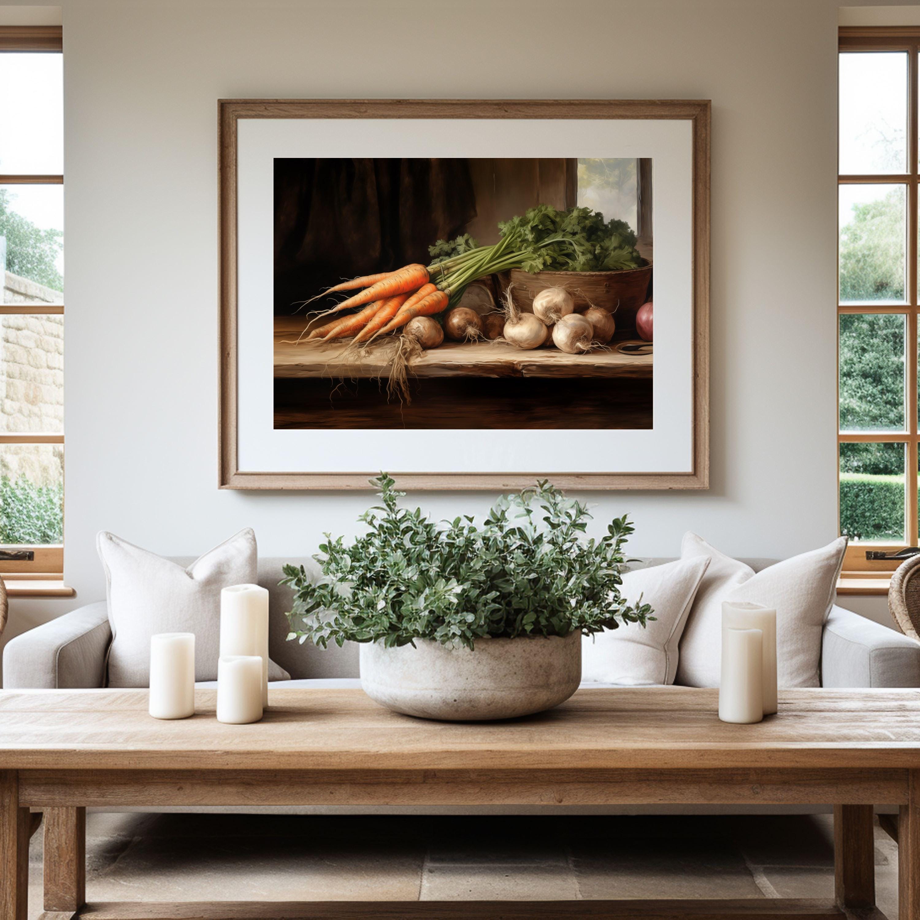 Vegetable Harvest on a Farmhouse Kitchen Table, Printable Wall Art ...