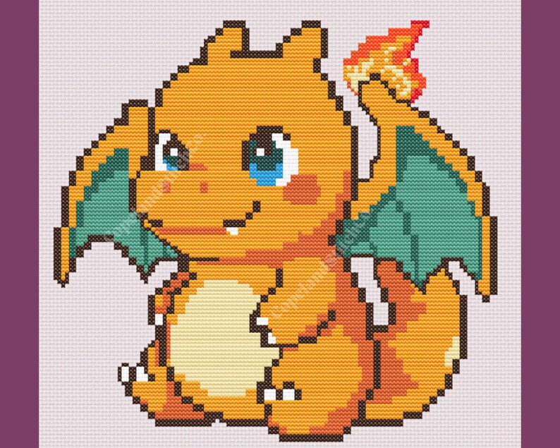 Chibi Charizard Cross Stitch Pattern: Kawaii Pixel Art (PDF Download ...