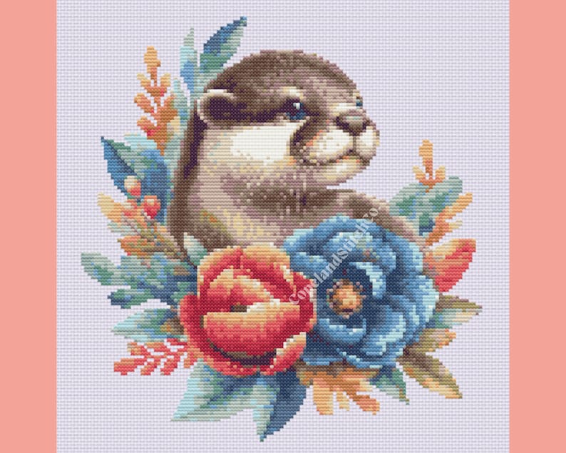 Floral Otter Cross Stitch Pattern: Watercolor Pixel Art (PDF Download ...