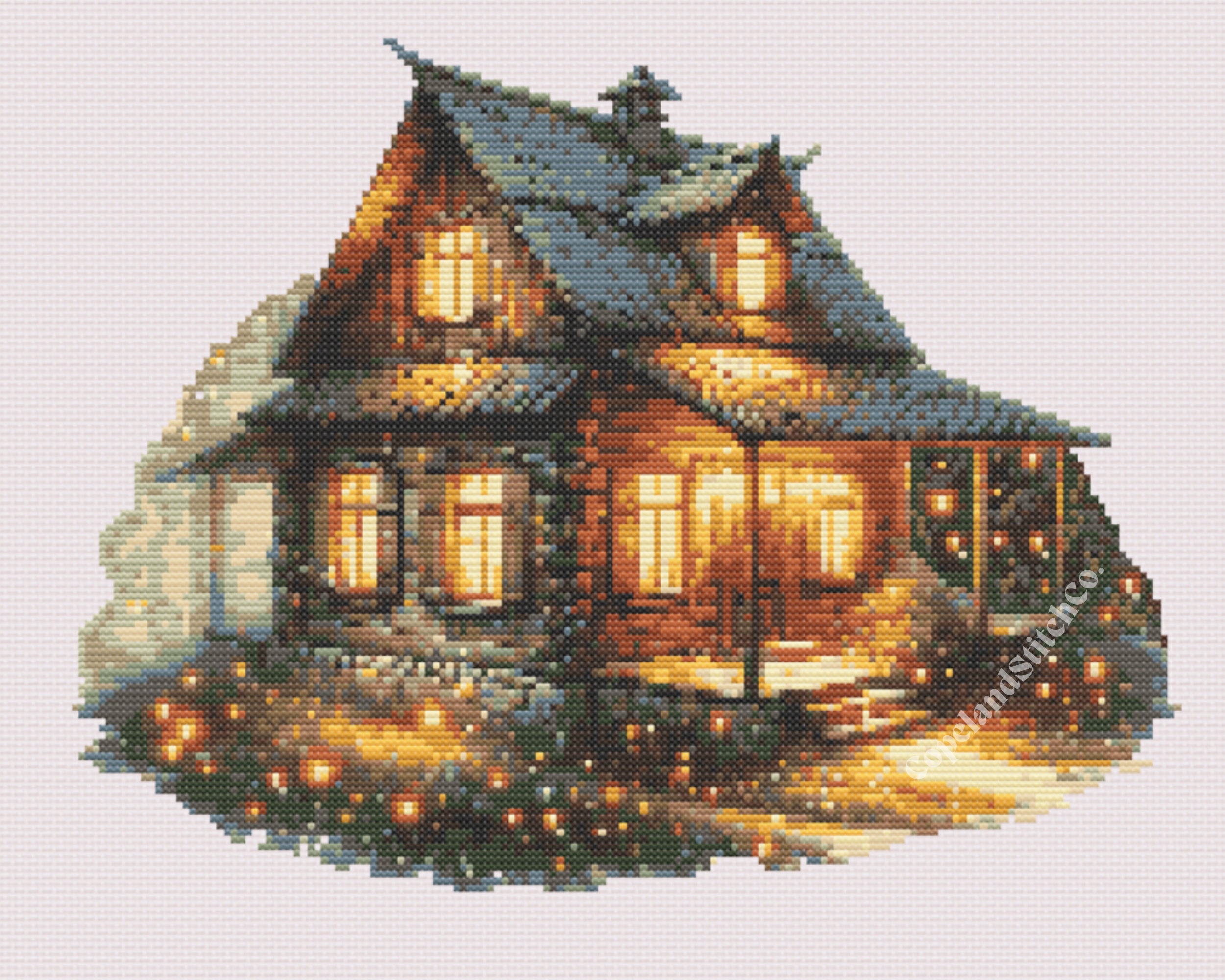 Cottagecore Glowing Cabin Cross Stitch Pattern, Forest Cabin, Rustic ...