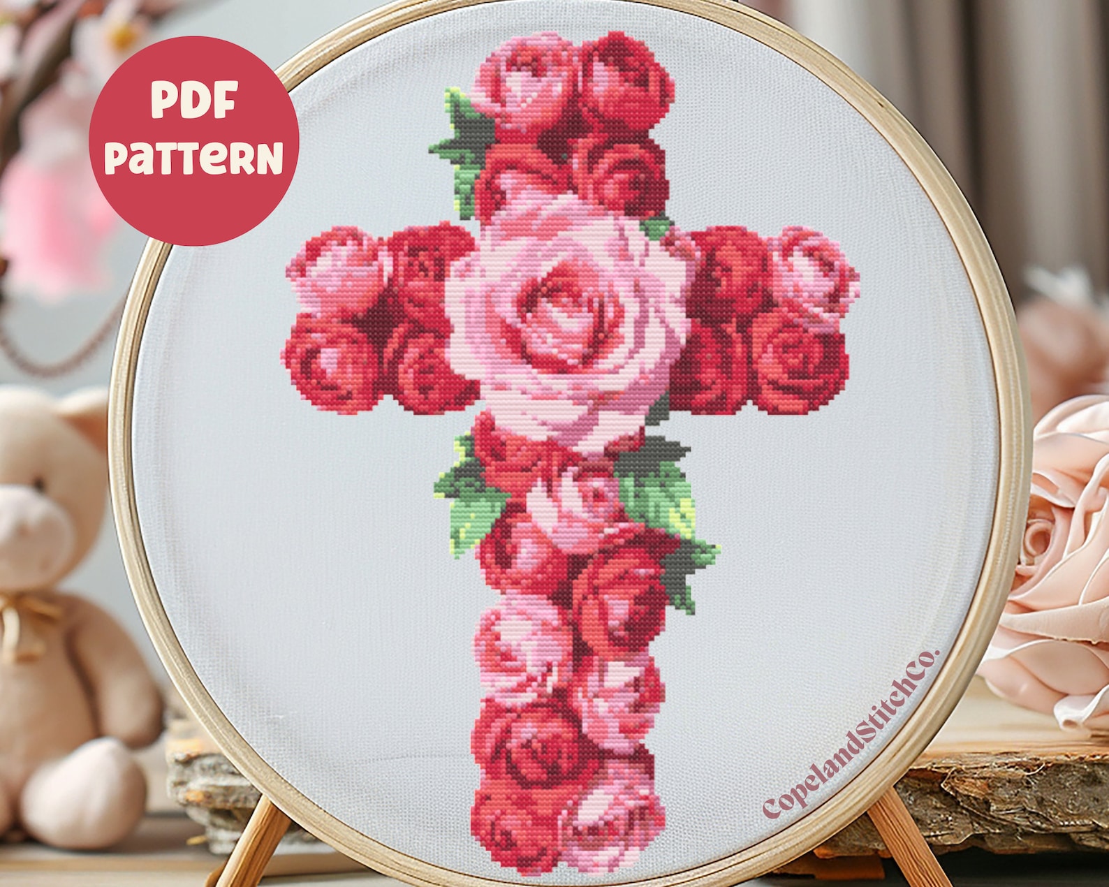 Christian Rose Cross Stitch PDF Pattern With Flowers, Religious Hand ...