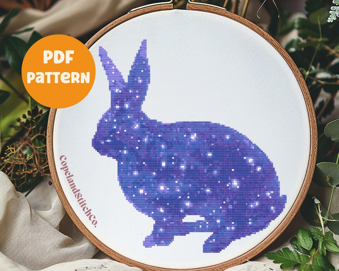 Galaxy Rabbit Cross Stitch Pattern, Instant PDF Download - Pixel Art, Watercolor Cross Stitch ...