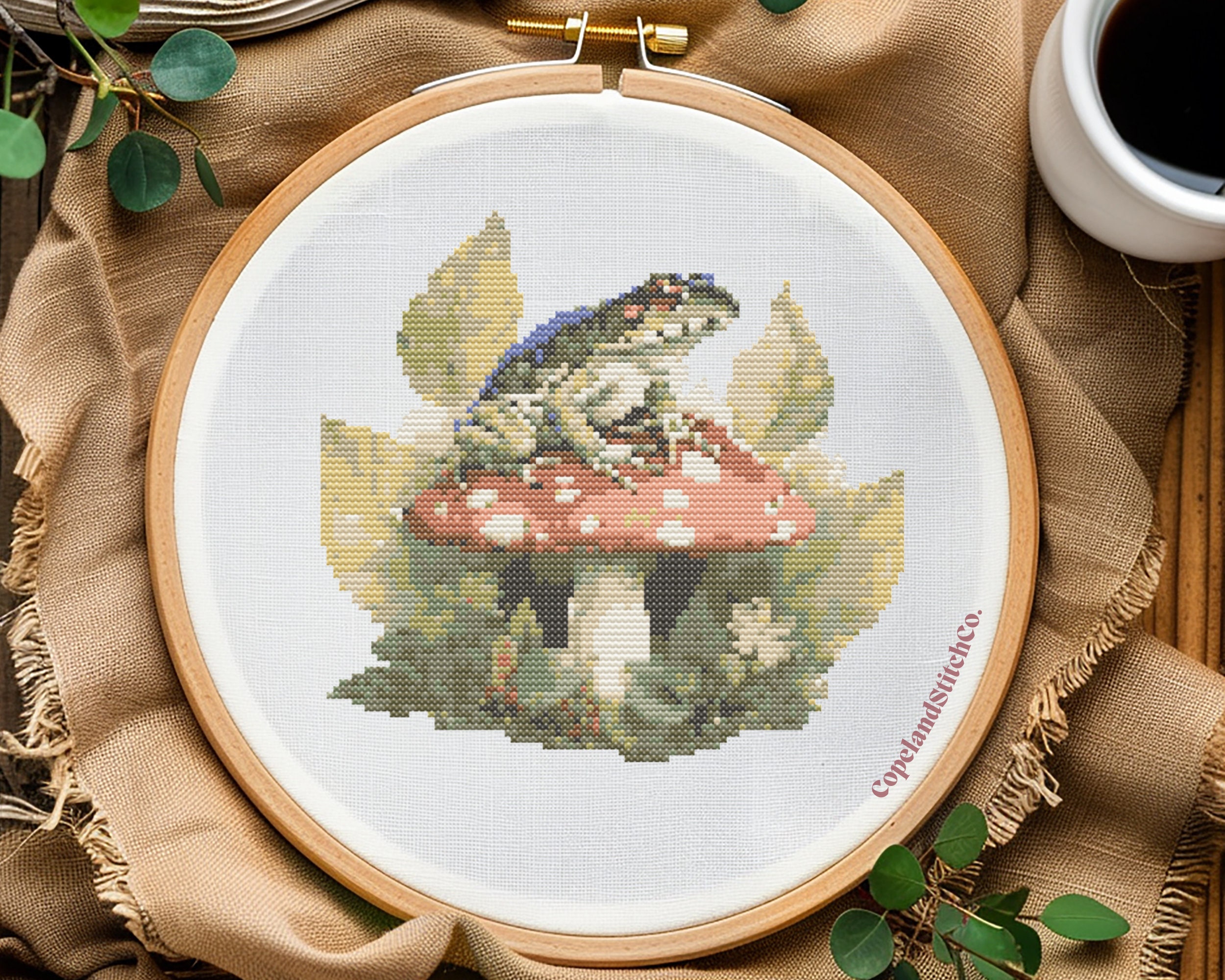 Mushroom Frog Pixel Art Cross Stitch Pattern, Instant PDF Download Froggy Embroidery, Cozy ...