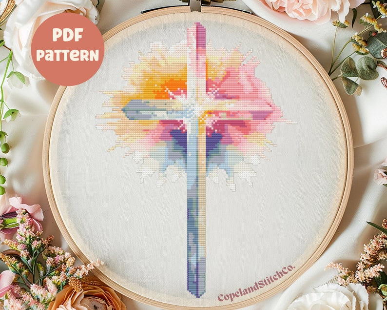 Watercolor Christian Cross Stitch PDF Pattern, Religious Hand ...