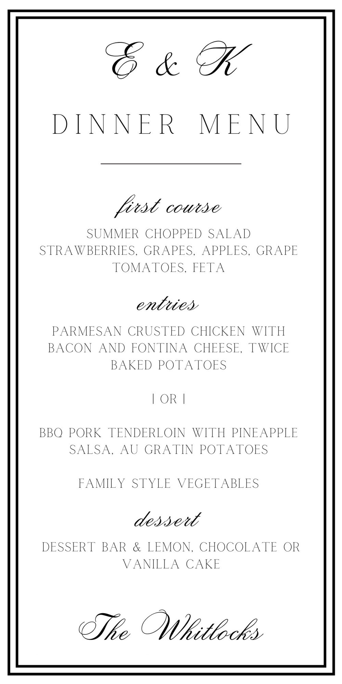 Menu Downloadable Template for Weddings, Events, Birthday Parties Etc ...