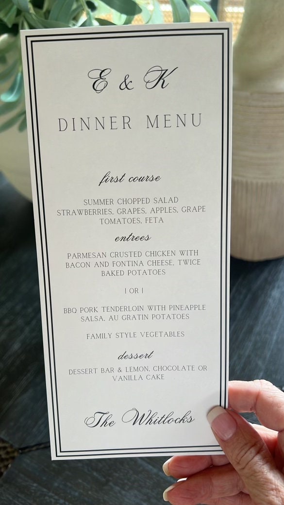 Menu Downloadable Template for Weddings, Events, Birthday Parties Etc ...