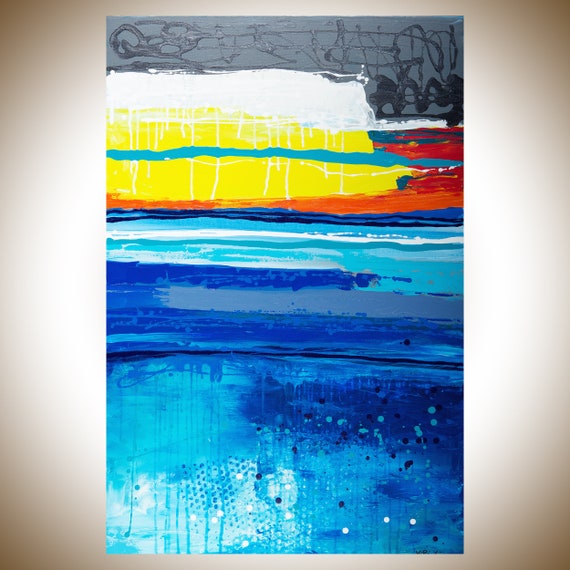 Blue painting blue abstract Original oil art landscape | Etsy