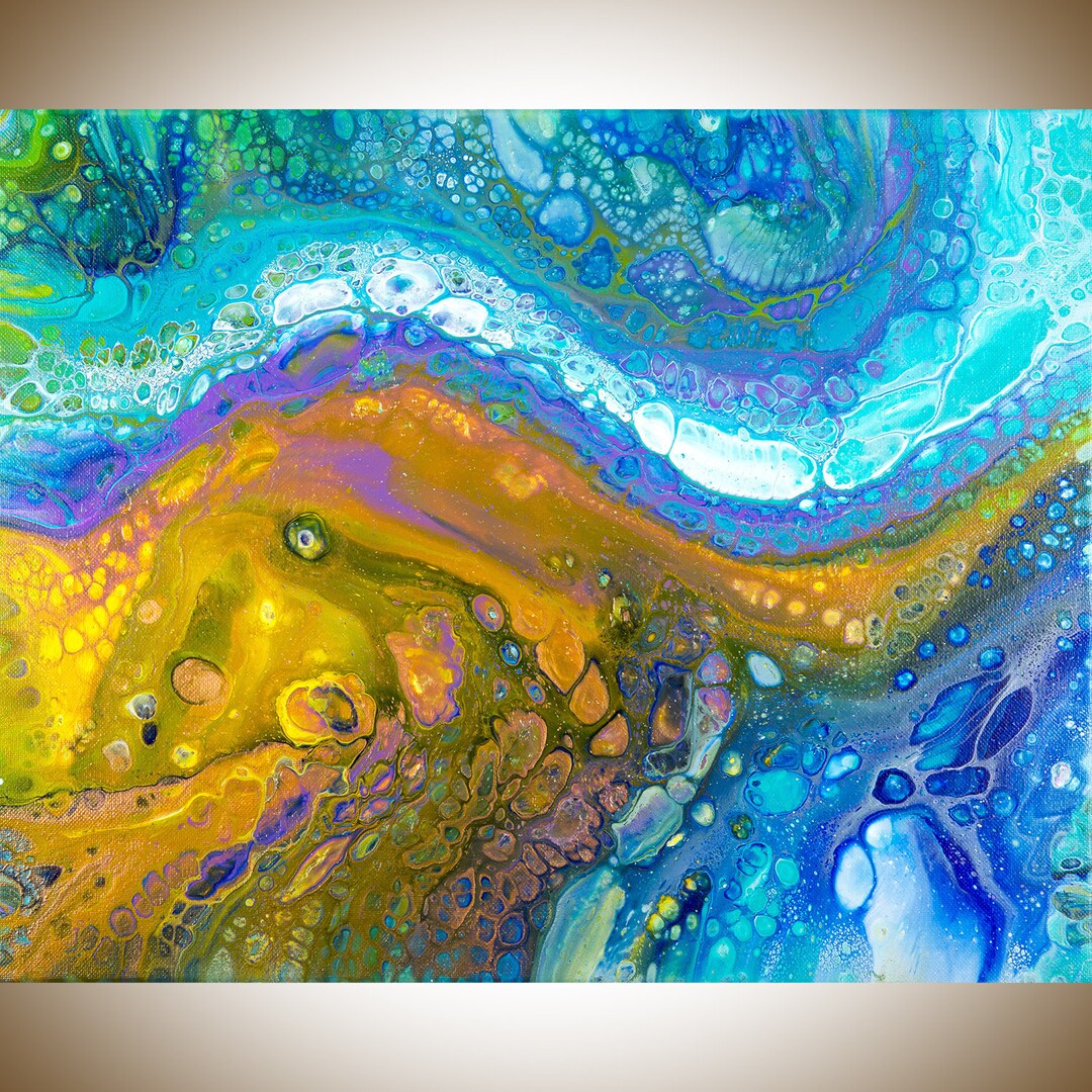 Acrylic Pour Fluid Art Original Artwork Blue Gold Canvas - Etsy