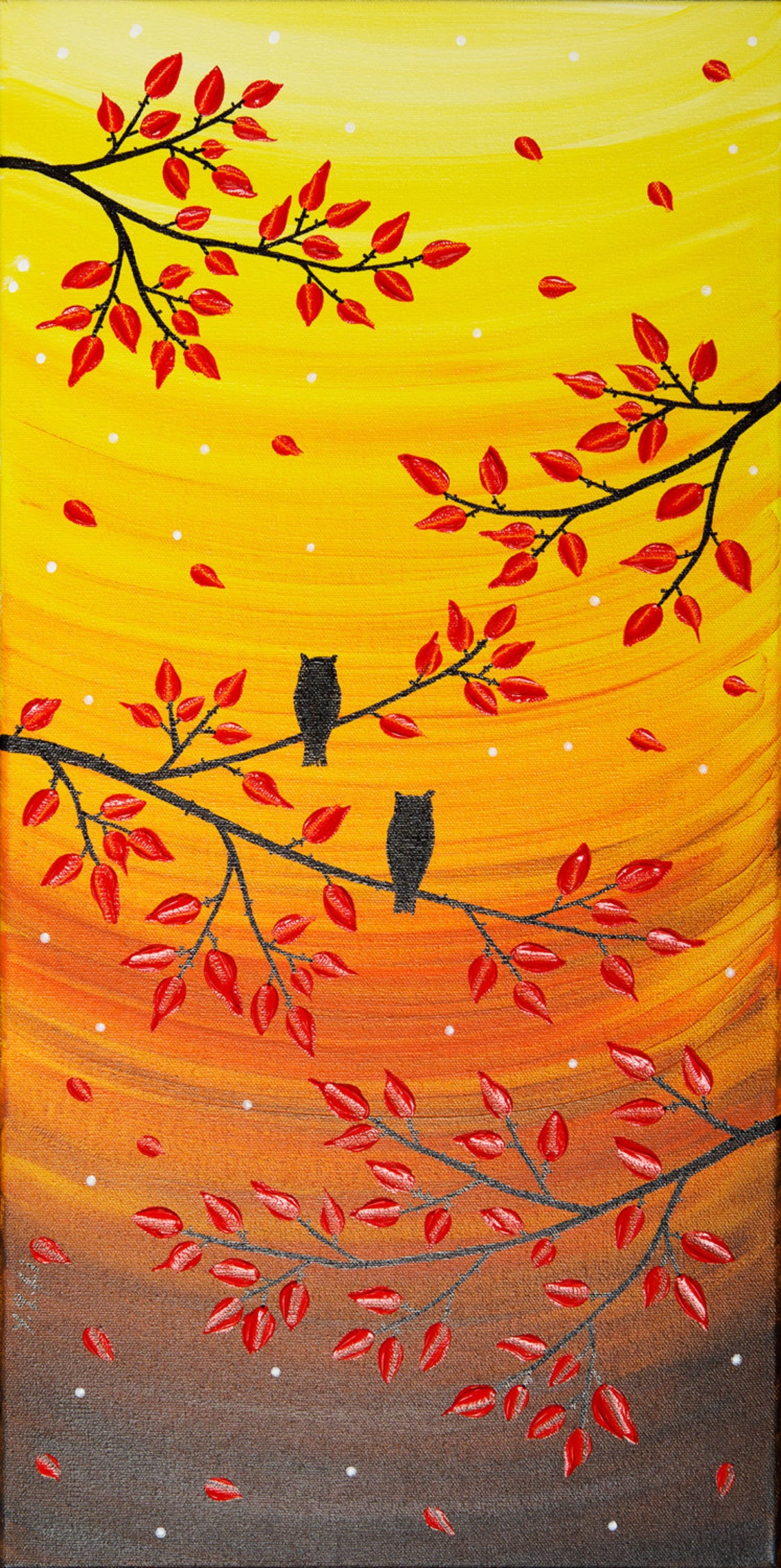 Owl Painting Red Yellow Orange Colorful Painting Original Art | Etsy