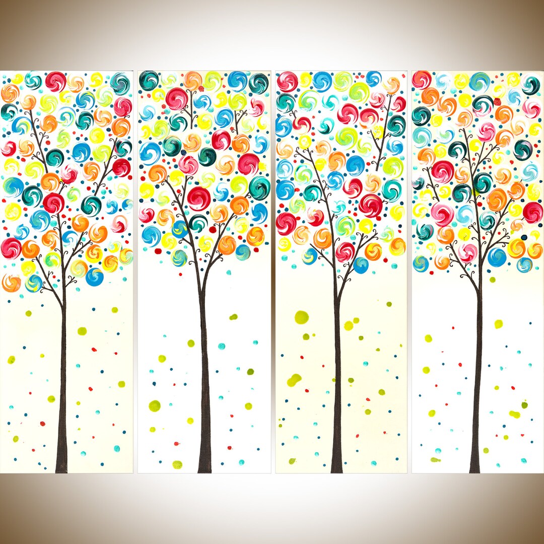 Whimsical Swirl Leave Tree Colorful Art by Qiqigallery - Etsy