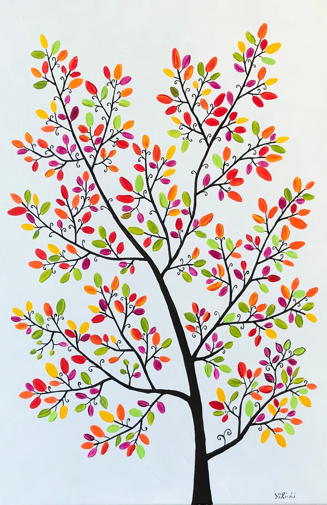 Original Art Colorful Tree Painting by Qiqigallery - Etsy