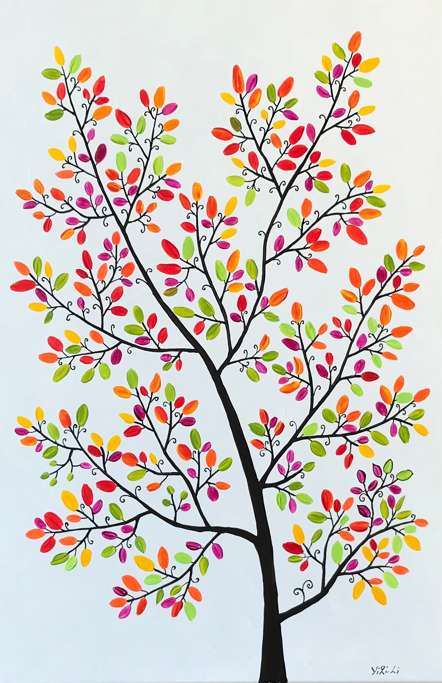 Original Art Colorful Tree Painting by Qiqigallery - Etsy