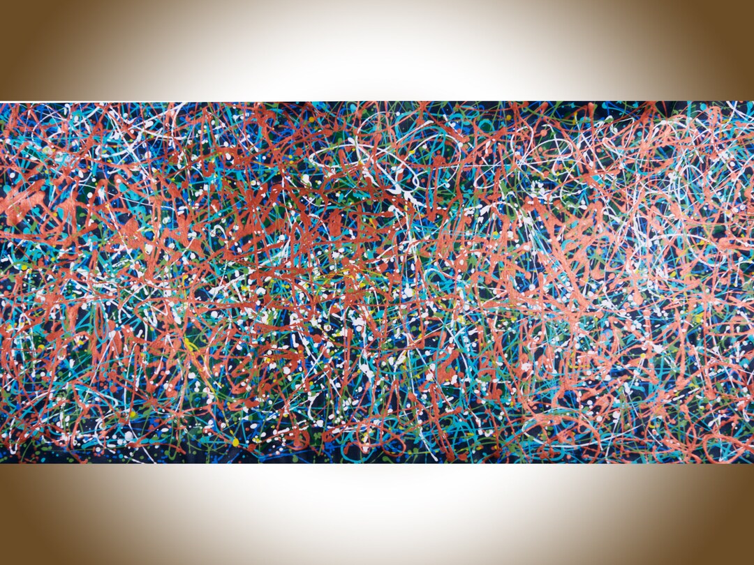 Jackson Pollock Inspired Original Artwork Blue Copper Large Canvas Art ...