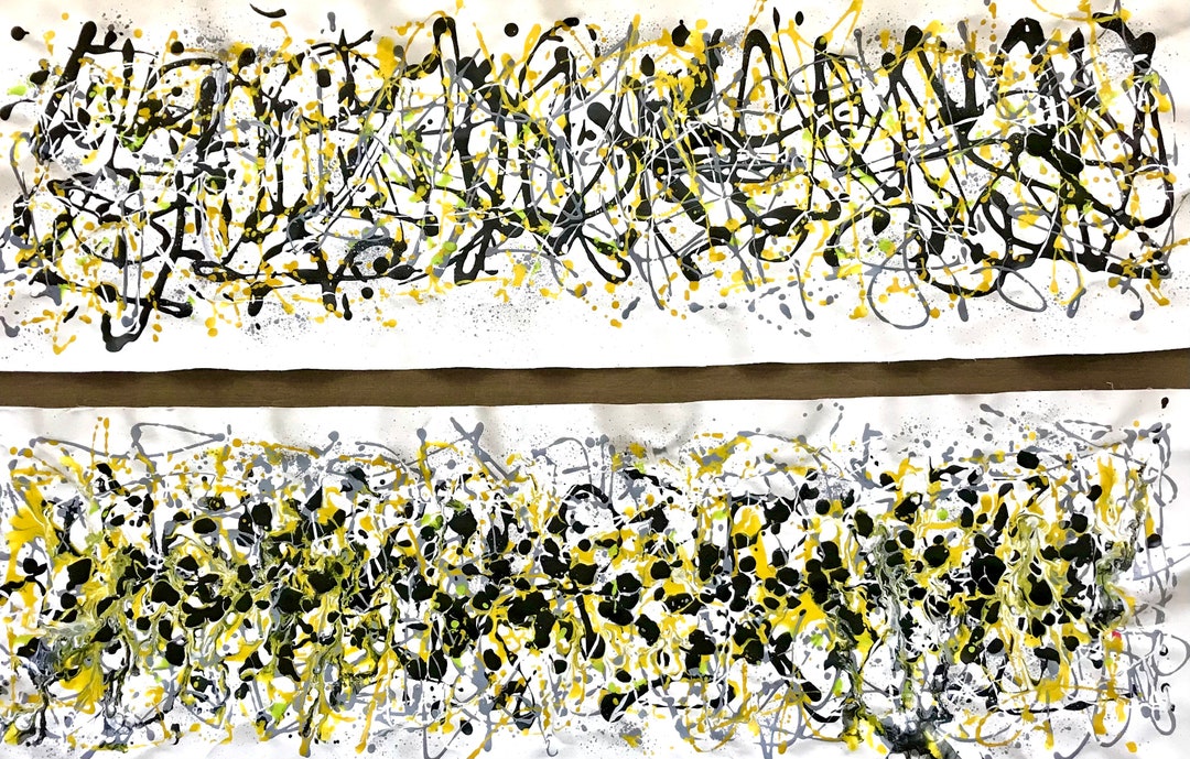 Jackson Pollock Inspired Yellow Gray Black Abstract Painting - Etsy