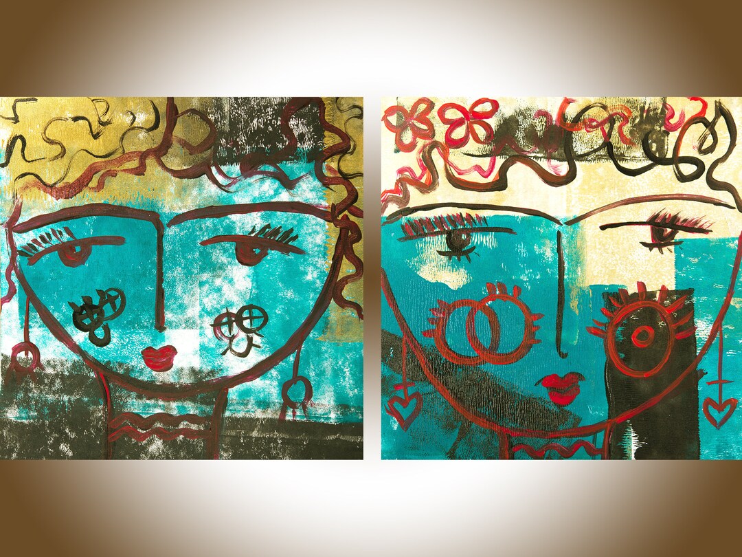 Abstract Face Painting Original Art Painting on Paper by Qiqigallery - Etsy