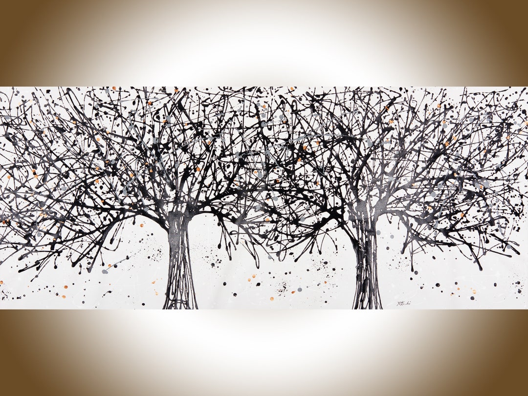 Tree Painting Black and White Wall Art Large Canvas Art Original ...