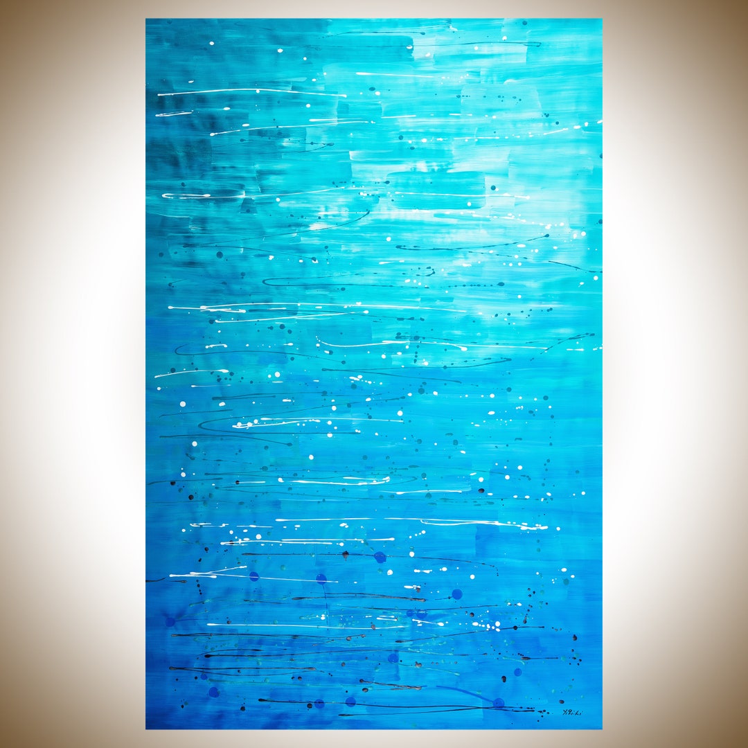 Blue Abstract Water Painting Original Artwork Large Wall Art - Etsy