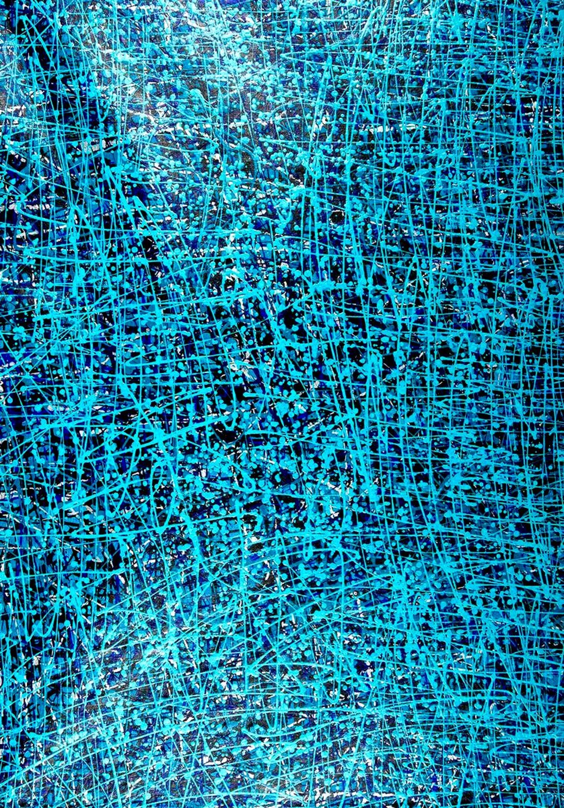 Jackson Pollock Inspired Teal Blue Abstract Large Canvas Art Original ...