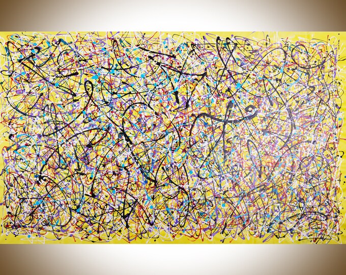 Yellow Abstract Jackson Pollock Inspired Canvas Art Original Artwork by ...