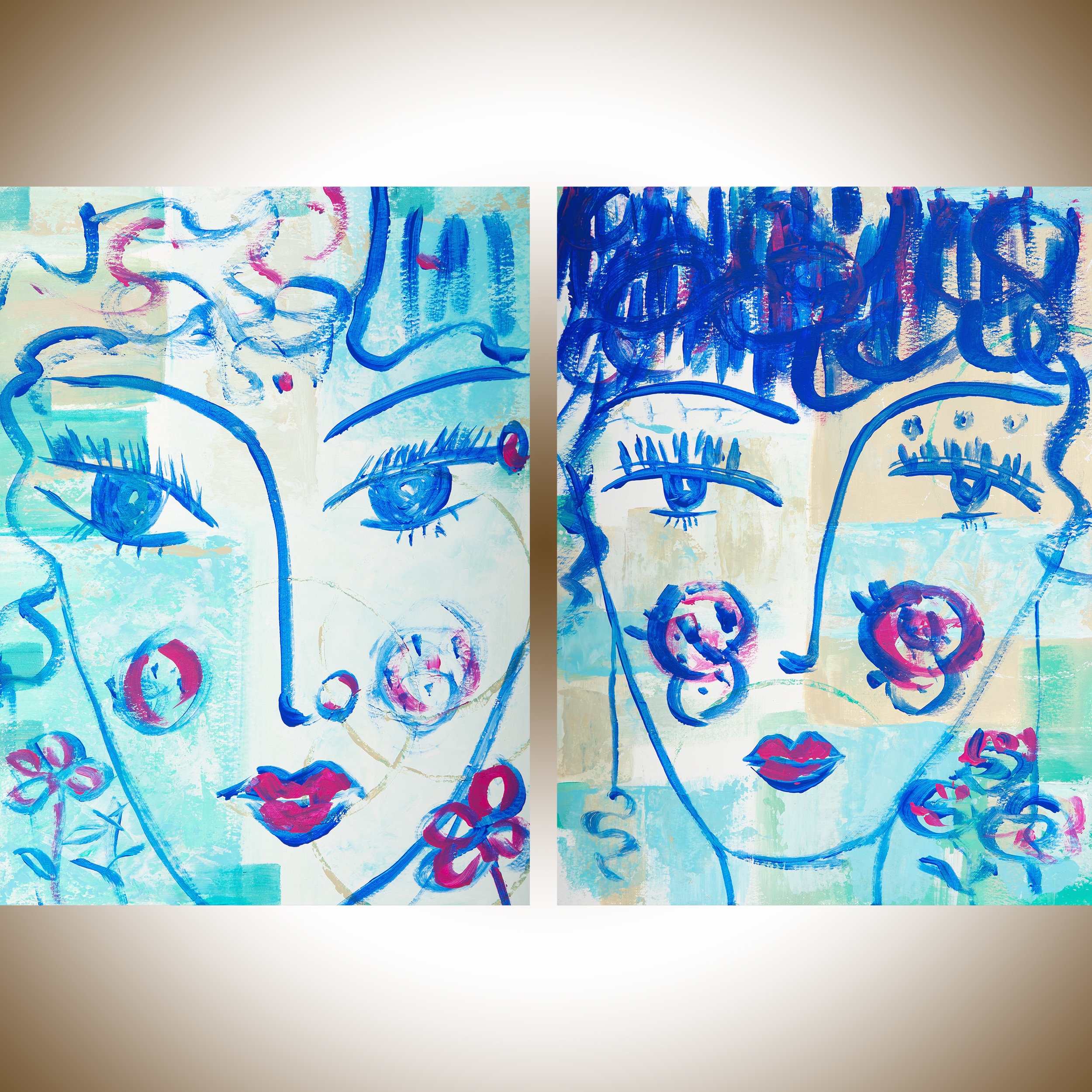 Face Painting Set of Two Woman Face Painting Acrylic Painting | Etsy