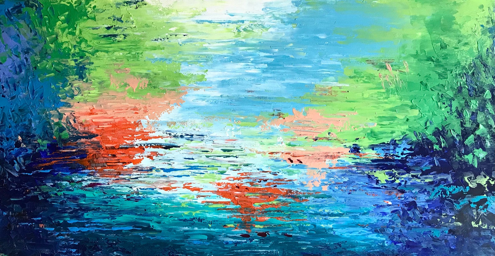 Abstract Painting Abstract Landscape Blue Green by Qiqigallery - Etsy