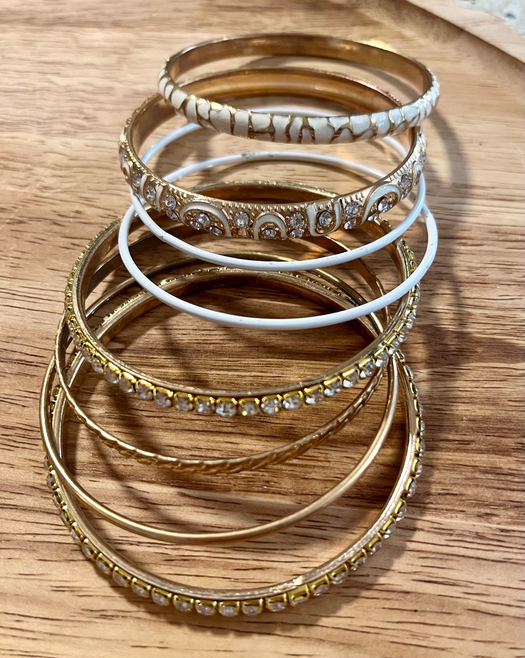 Gold + White Bangle Set (8 Bracelets) - Etsy